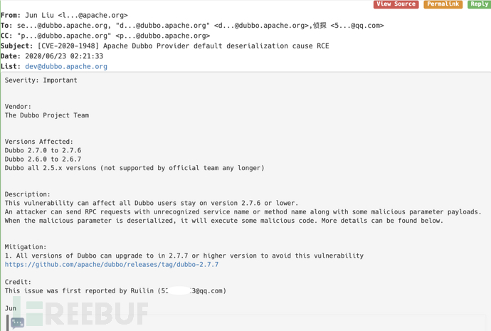 腾讯安全玄武实验室提交Apache Dubbo高危漏洞，官方已发布修复版本 - FreeBuf网络安全行业门户