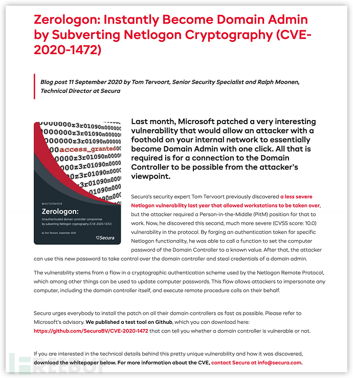 微软NetLogon特权提升漏洞（CVE-2020-1472）深度挖掘 - FreeBuf网络安全行业门户