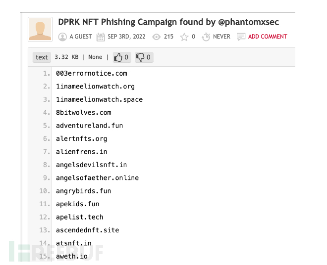 慢雾：朝鲜 APT 组织对 NFT 用户大规模钓鱼分析 - FreeBuf网络安全行业门户
