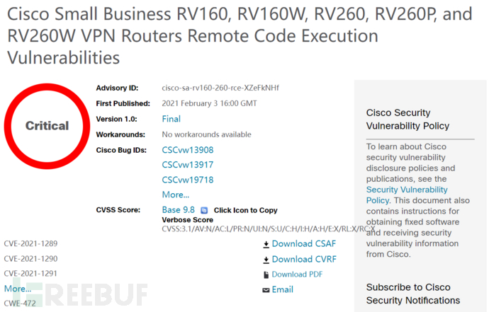 Cisco RV160W路由器漏洞分析（CVE-2021-1291） - FreeBuf网络安全行业门户