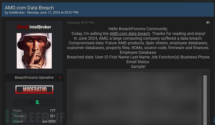 AMD多项内部数据被黑客挂到暗网出售 - FreeBuf网络安全行业门户